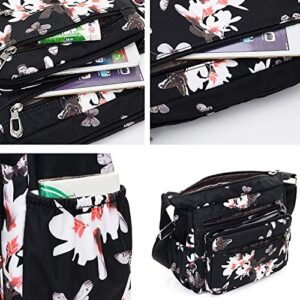 Nawoshow Nylon Floral Multi-Pocket Crossbody Purse Bags for Women Travel Shoulder Bag (Flower&Butterfly)