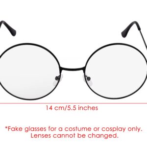 PLAY BLING Large 2" Metal Frame Round Glasses Set of 3 Clear Lens Glasses Lightweight Circle Eyeglasses for Women Men (Clear)