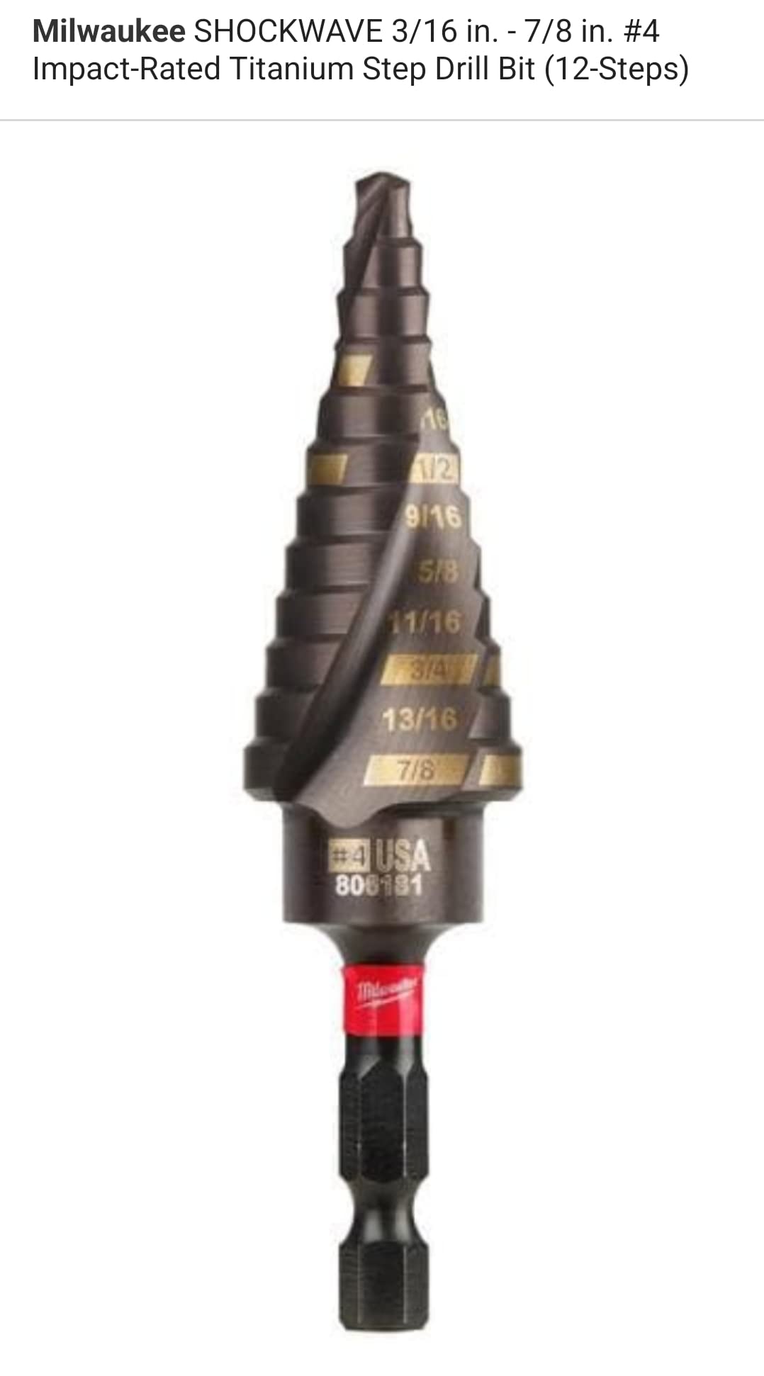 3/16 - 7/8 Impact Step Drill Bit, #4