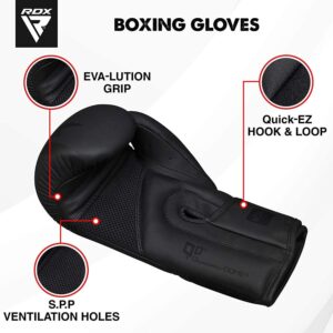 RDX Boxing Gloves Sparring Muay Thai Pro Training, Maya Hide Leather, Kickboxing Heavy Punching Bag Focus Mitts Pads Double End Ball Workout, MMA Fitness Gym Bagwork, Ventilated Palm, Men Black