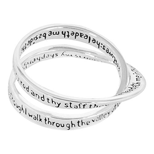 Psalm 23 Silver Plated Women's Double Mobius Ring Size 7