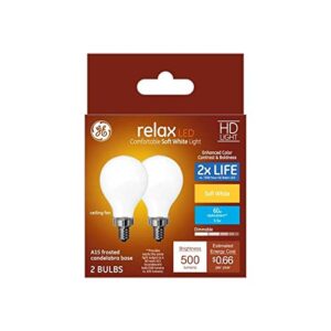 ge relax 2-pack 60 w equivalent dimmable soft white a15 led light fixture light bulbs globe candelabra base