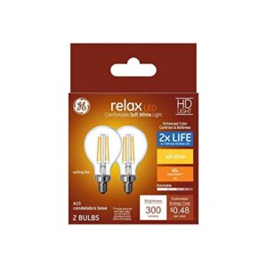 ge relax 2-pack 40 w equivalent dimmable warm white a15 led light fixture light bulbs candelabra