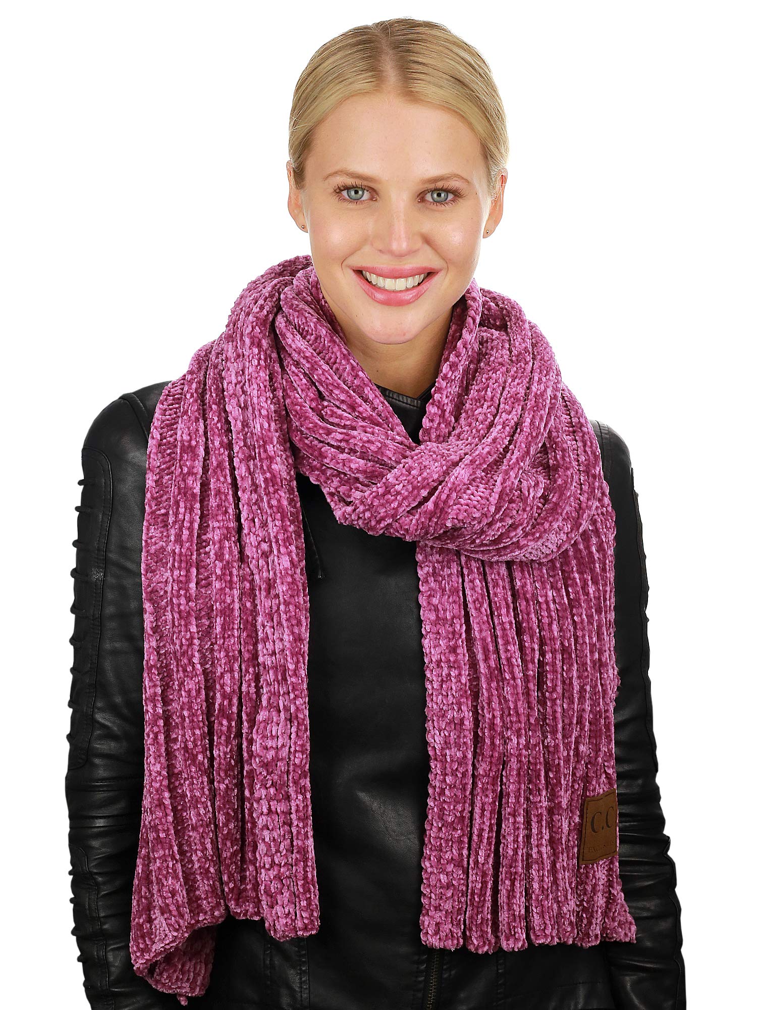 C.C Women's Ultra Soft Chenille Ribbed Thick Warm Knit Shawl Wrap Scarf-Lavender