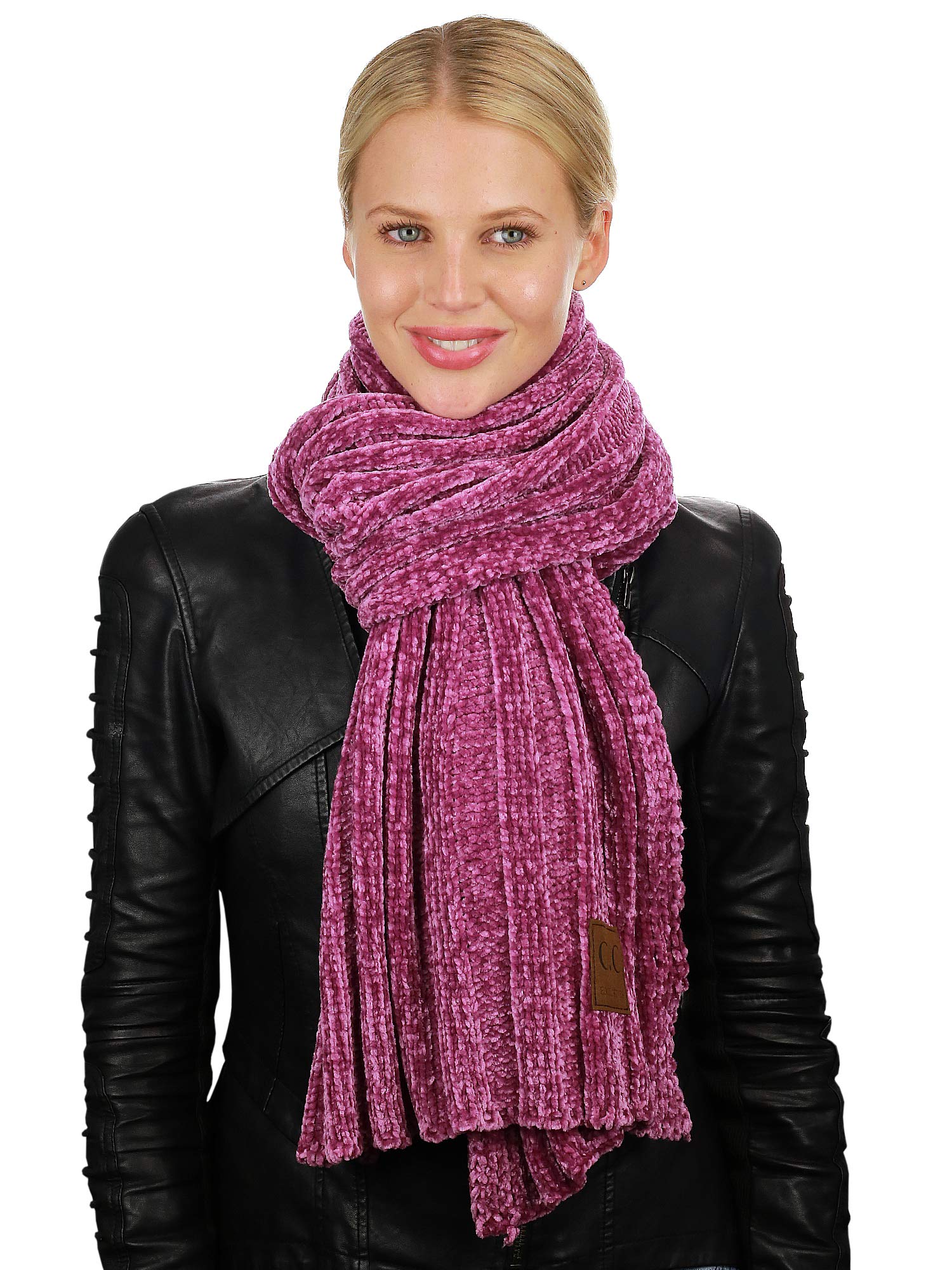 C.C Women's Ultra Soft Chenille Ribbed Thick Warm Knit Shawl Wrap Scarf-Lavender