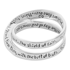 ephesians 6:13 silver plated women's double mobius ring size 8