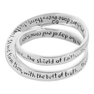 ephesians 6:13 silver plated women's double mobius ring size 7