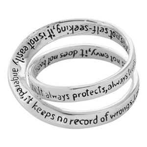 1 Corinthians 13 Silver Plated Women's Double Mobius Ring Size 9