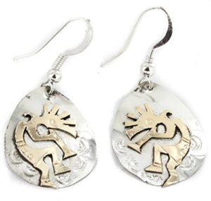 12kt gold filled and .925 sterling silver kokopelli handmade certified authentic navajo dangle native american earrings