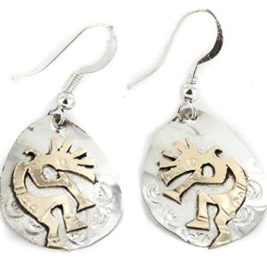 12kt Gold Filled and .925 Sterling Silver Kokopelli Handmade Certified Authentic Navajo Dangle Native American Earrings