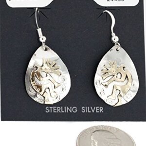 12kt Gold Filled and .925 Sterling Silver Kokopelli Handmade Certified Authentic Navajo Dangle Native American Earrings