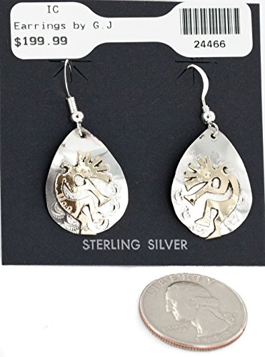 12kt Gold Filled and .925 Sterling Silver Kokopelli Handmade Certified Authentic Navajo Dangle Native American Earrings