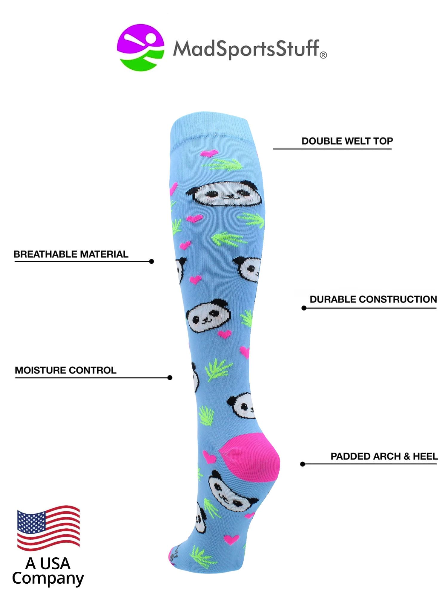 MadSportsStuff Happy Panda Bear OTC Socks (Sky Blue, Small)