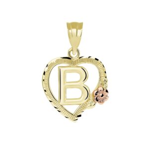 10k two-tone initial heart pendant in yellow and rose gold - letter b