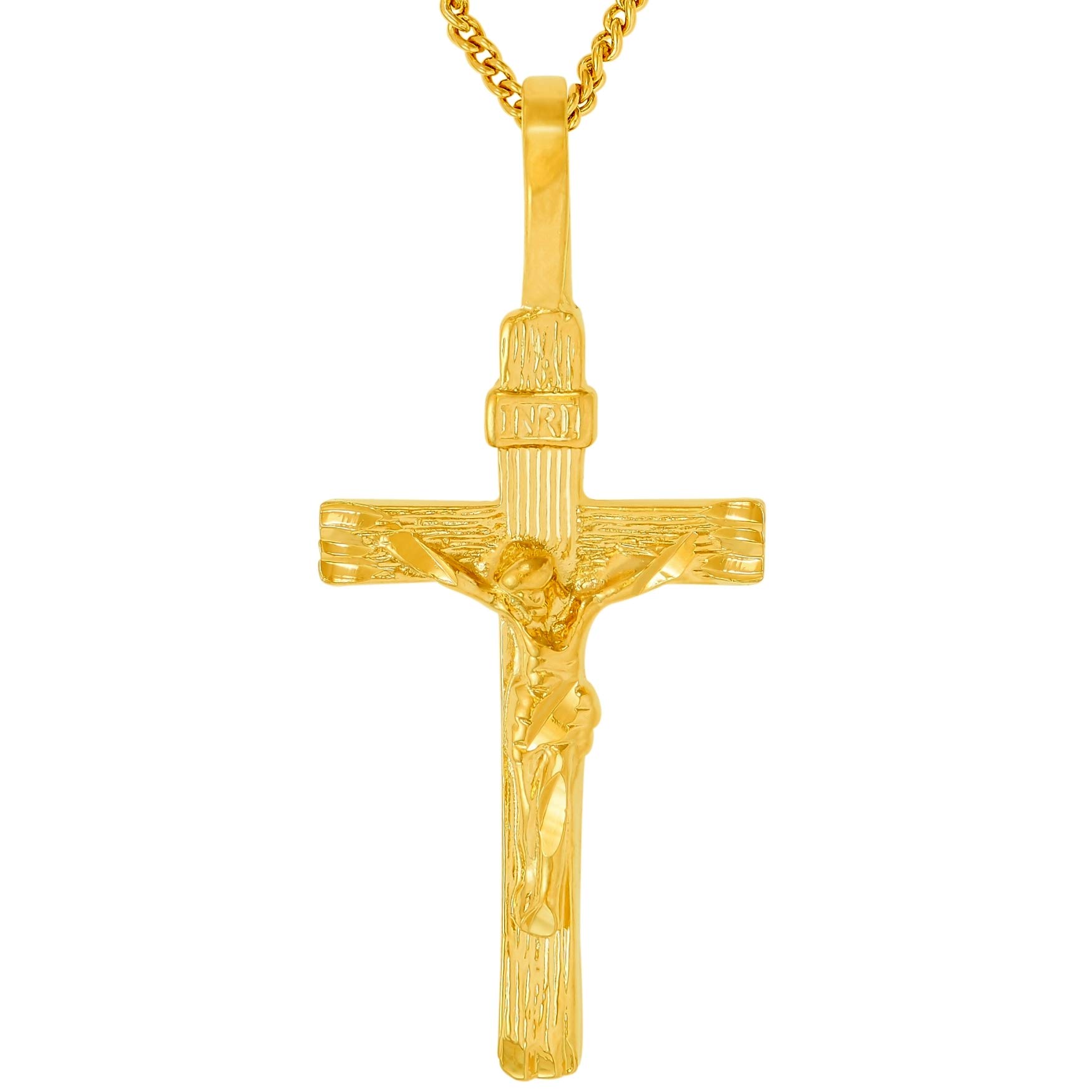 LIFETIME JEWELRY INRI Crucifix 24k Gold Plated Cross Necklace for Women and Men