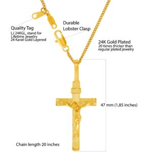 LIFETIME JEWELRY INRI Crucifix 24k Gold Plated Cross Necklace for Women and Men