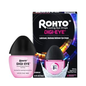 rohto digi-eye digital eye strain eye drops, cooling eye strain relief from digital eye strain symptoms, long-lasting, soothing eye relief, eye drops for red, tired eyes 0.4 fl oz bottle