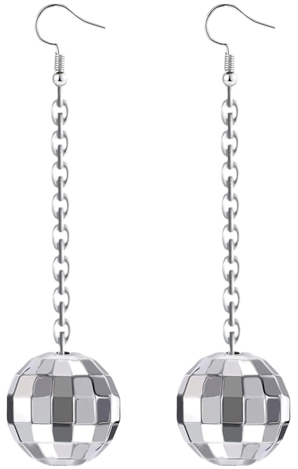 Rave Envy Disco Ball Earrings for Women - 70's Silver Halloween Earrings Women's Costume Accessories