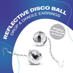 Rave Envy Disco Ball Earrings for Women - 70's Silver Halloween Earrings Women's Costume Accessories