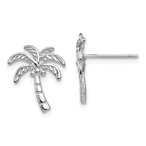 Real 14kt White Gold Palm Tree Post Earrings