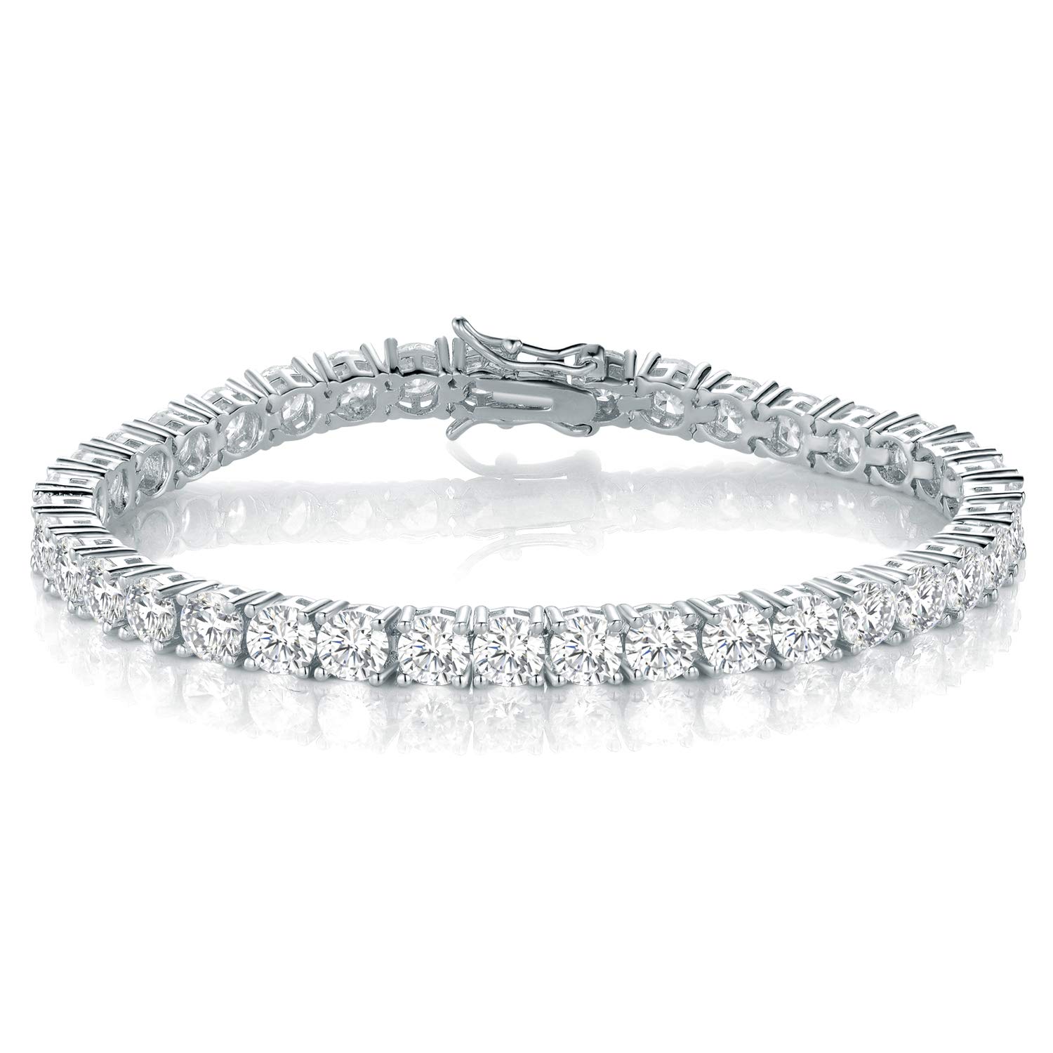 Gemsme 18K White Gold Plated 4.0 Round Cubic Zirconia Classic Tennis Bracelet 7.5 Inch For women