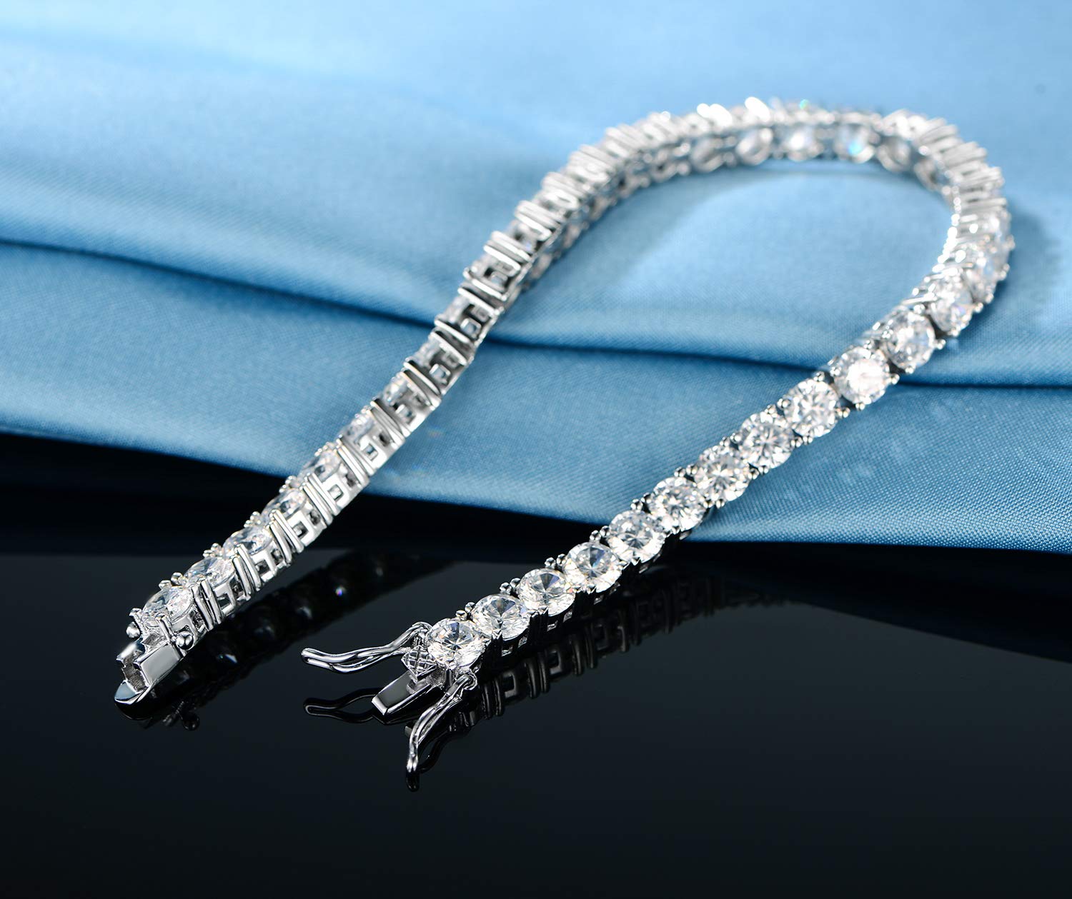 Gemsme 18K White Gold Plated 4.0 Round Cubic Zirconia Classic Tennis Bracelet 7.5 Inch For women