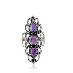 koral jewelry amethyst 3 stones ethnic vintge gipsy multi stone ring 925 sterling silver vintage tribal gipsy boho chic (7)