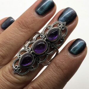 Koral Jewelry Amethyst 3 Stones Ethnic Vintge Gipsy Multi Stone Ring 925 Sterling Silver Vintage Tribal Gipsy Boho Chic (7)