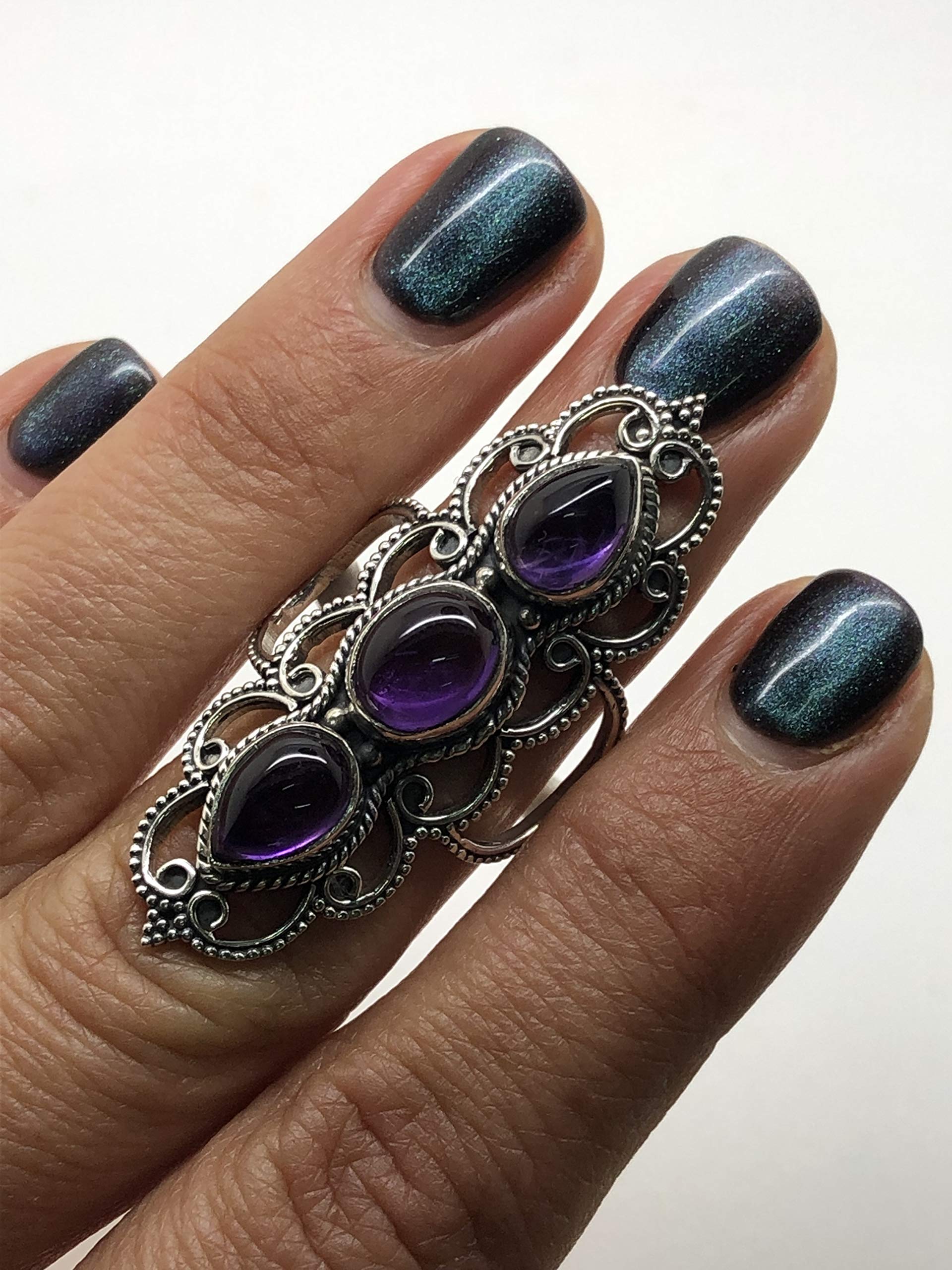 Koral Jewelry Amethyst 3 Stones Ethnic Vintge Gipsy Multi Stone Ring 925 Sterling Silver Vintage Tribal Gipsy Boho Chic (7)