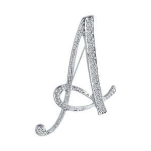 liasun 26 letters brooches silver plated metal broaches pins-clear crystal initial breastpin (1pcs-a)