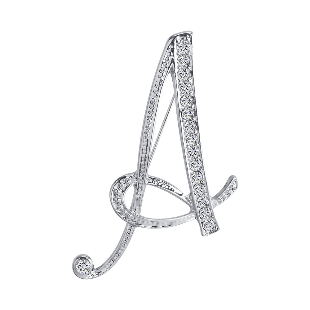 LiaSun 26 Letters Brooches Silver Plated Metal Broaches Pins-Clear Crystal Initial Breastpin (1pcs-A)