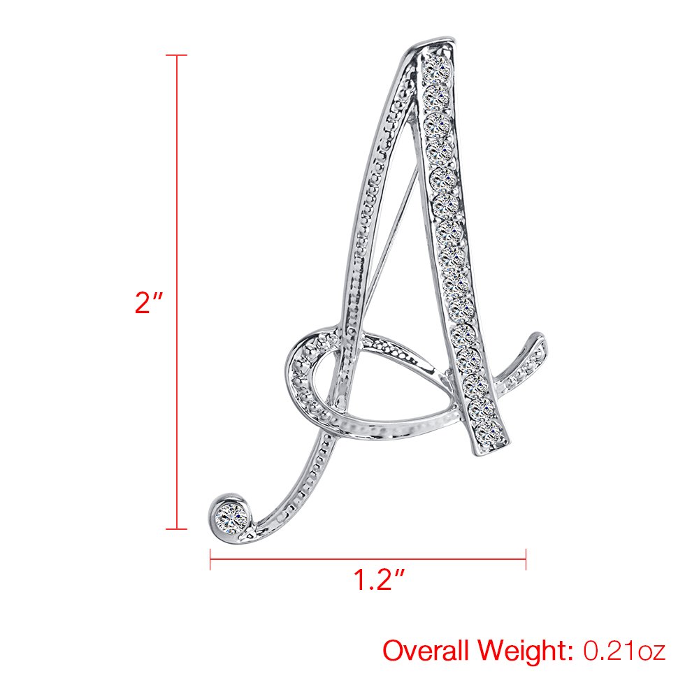 LiaSun 26 Letters Brooches Silver Plated Metal Broaches Pins-Clear Crystal Initial Breastpin (1pcs-A)