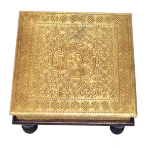 Wooden Hand Made Brass FTD Bajot Chowki Chaurang Patli Pooja Small Table Stool for Daily Prayers