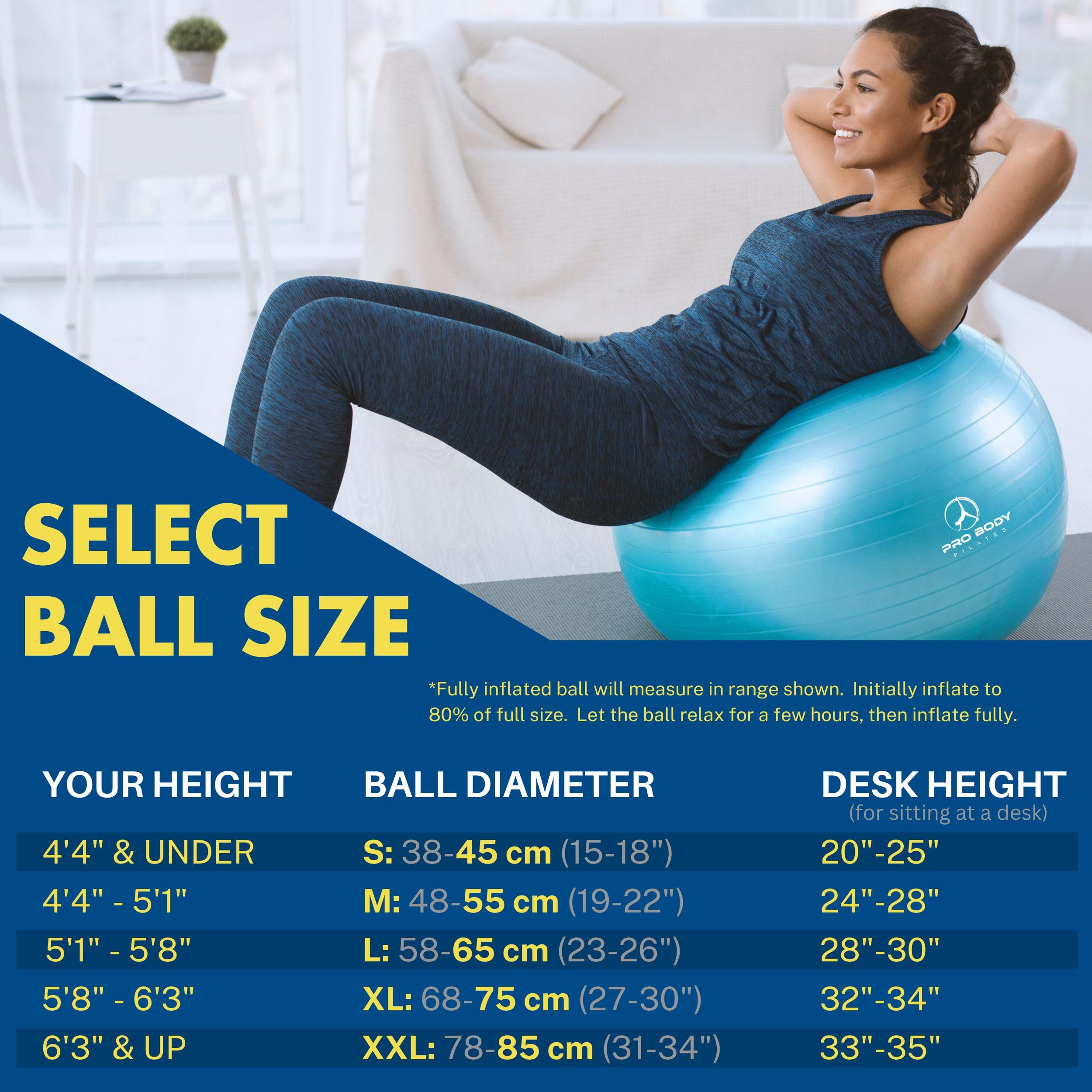 ProBody Pilates Ball Yoga Ball Exercise Ball, Balance Ball or Pregnancy Ball for Stability, Yoga Ball Chair, Therapy Ball Workout Ball or Birthing Ball for Pregnancy (Slate, 55 cm)