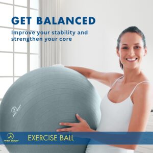 ProBody Pilates Ball Yoga Ball Exercise Ball, Balance Ball or Pregnancy Ball for Stability, Yoga Ball Chair, Therapy Ball Workout Ball or Birthing Ball for Pregnancy (Slate, 55 cm)