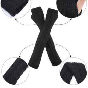 Bememo 3 Pairs Arm Warmers Long Fingerless Gloves Knit Wrist Warmers with Thumb Hole Open Finger Arm Socks for Women Adult(Black, White, Dark Gray)