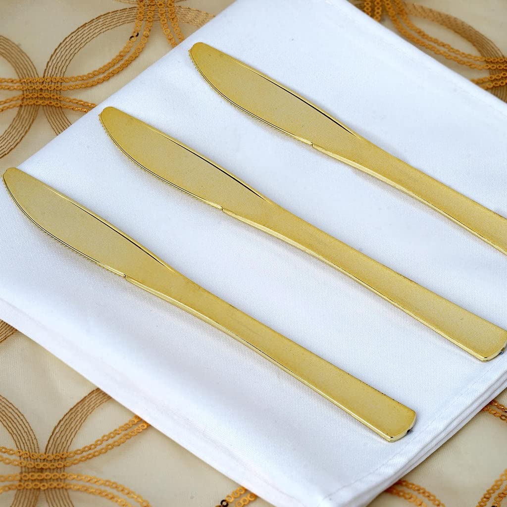 TABLECLOTHSFACTORY 48pcs Metallic Gold Disposable Plastic Cutlery Set for Wedding Party Banquet Events Candy Buffets Dinnerware