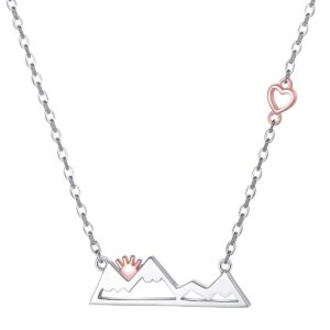 925 sterling silver sunshine from snowcap mountain range necklace for women, mountains jewelry and outdoor lovers 16 inch