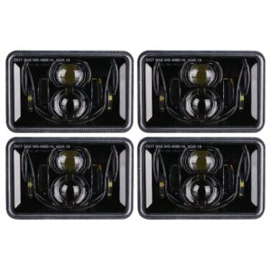 4x6 inch led headlights rectangular lights set, compatible with h4651 h4652 h4656 h4666 h6545, for peterbil kenworth freightinger ford probe oldsmobile cutlass, black