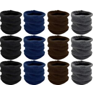 winter neck gaiter, 12 pack, fleece lined interior warm cold weather scarf wrap, mens or womens bulk (12 pack assorted solids)