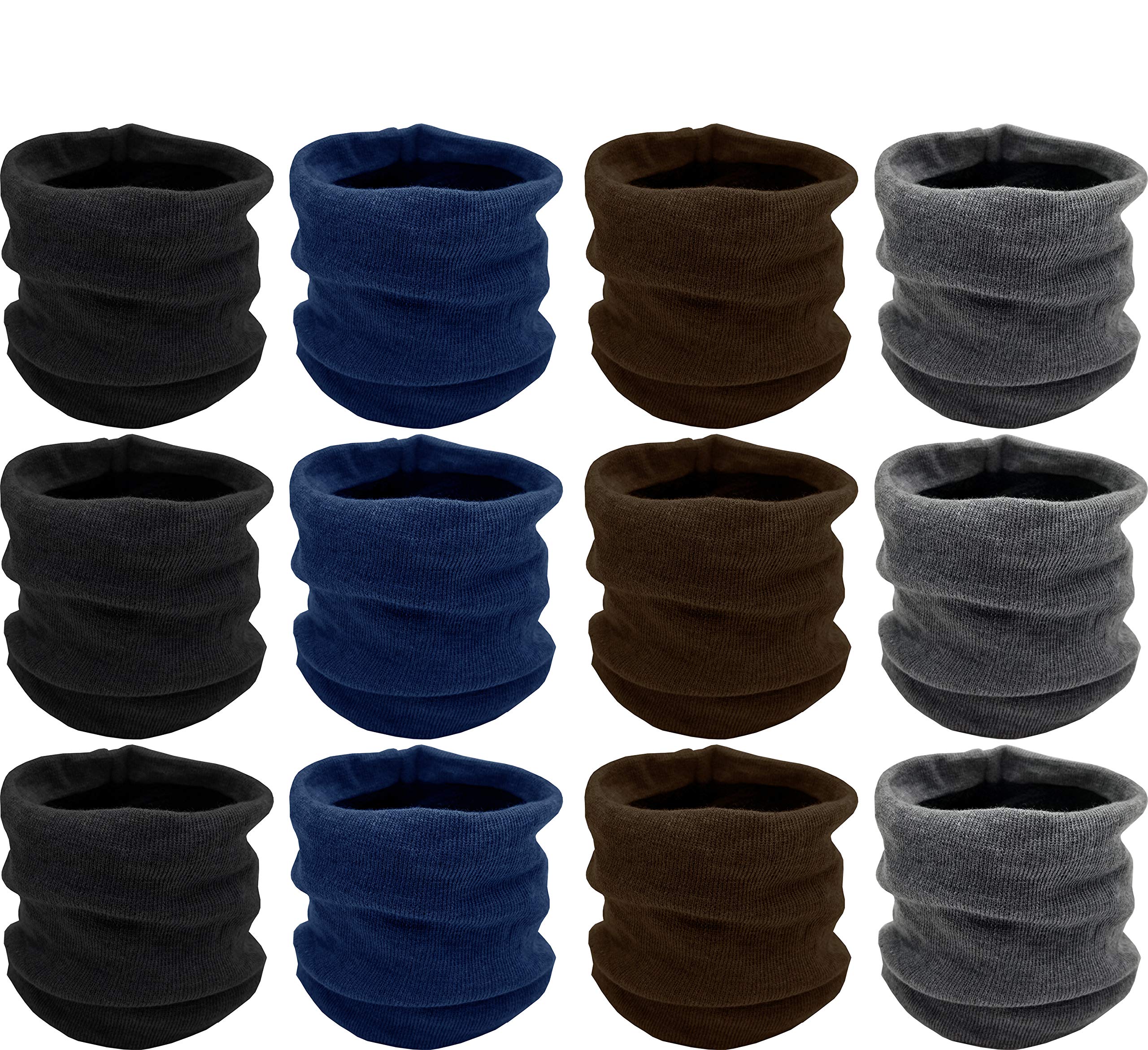 Winter Neck Gaiter, 12 Pack, Fleece Lined Interior Warm Cold Weather Scarf Wrap, Mens or Womens Bulk (12 Pack Assorted Solids)