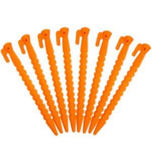 camping tent stake pegs / 8 pack outdoor plastic stakes for christmas holiday decoration bounce house rain tarps outdoor activities, durable plastic, safety orange-8.8inches