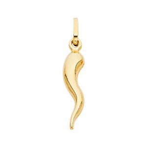 TGDJ 14k Yellow Gold Italian Horn Charm Pendant - 23 x 8 MM Good Luck Pendant with 0.65mm Box Link Chain - Suitable for Men and Women