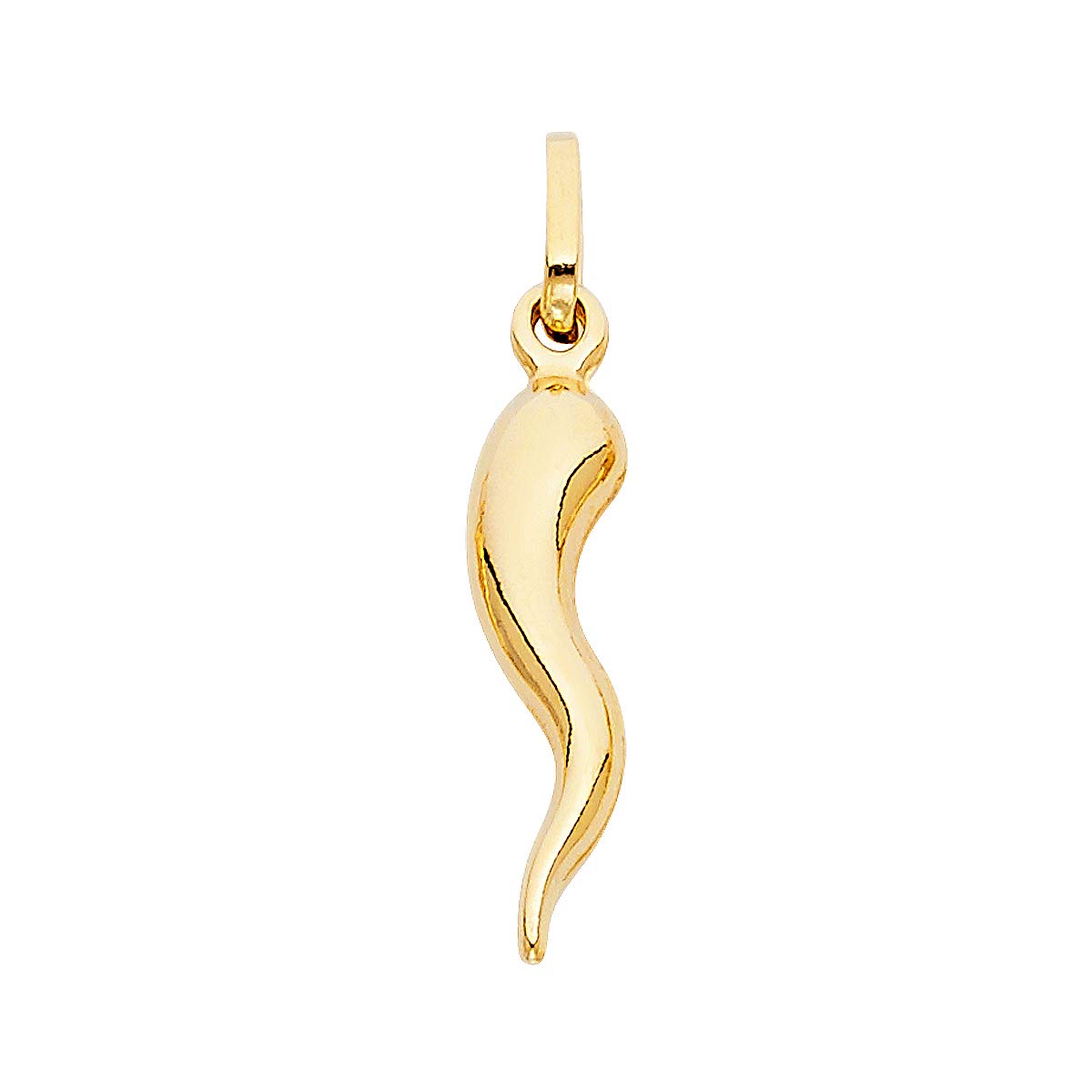 TGDJ 14k Yellow Gold Italian Horn Charm Pendant - 23 x 8 MM Good Luck Pendant with 0.65mm Box Link Chain - Suitable for Men and Women