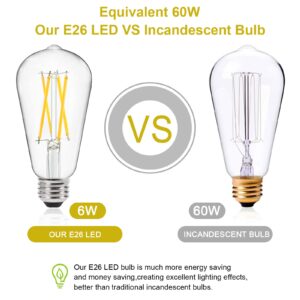 Ascher Vintage LED Edison Bulbs 60 Watt Equivalent, Eye Protection Led Bulb with 95+ CRI, Non-Dimmable, High Brightness Daylight White 4000K, ST58 Antique LED Filament Bulbs, E26 Base, Pack of 4