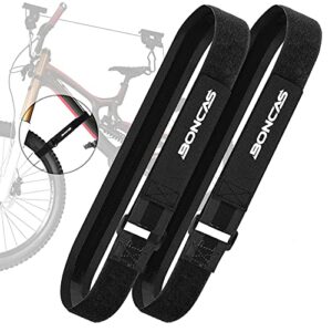 boncas adjustable bike rack strap 24" bicycle wheel stabilizer straps with innovative gel grip keep the bicycle wheel from spinning - black 2 pack