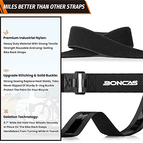 Boncas Adjustable Bike Rack Strap 24" Bicycle Wheel Stabilizer Straps with Innovative Gel Grip Keep The Bicycle Wheel from Spinning - Black 2 Pack