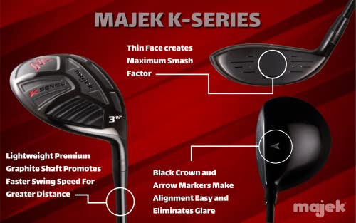 Senior Men's Majek K-Series High Launch 460cc 10.5° Driver and 3 5 Fairway Wood Set Golf Clubs, Right Handed Senior Flex with Premium Men's Arthritic Grip