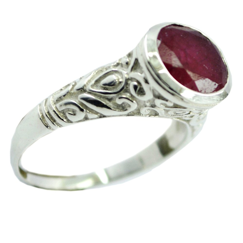 CaratYogi Real Vintage Indian Ruby Sterling Silver Wedding Ring Oval Birthstone Jewelry Finger Size 10