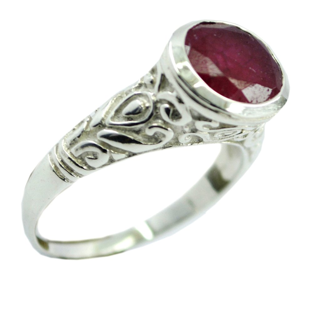 CaratYogi Real Vintage Indian Ruby Sterling Silver Wedding Ring Oval Birthstone Jewelry Finger Size 10